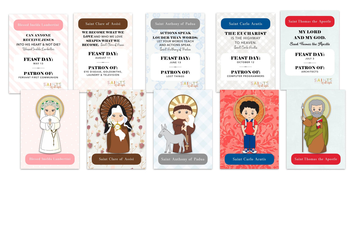 Set of 15 Catholic Saint Trading Cards. Catholic Kid Prayer cards. Fir ...