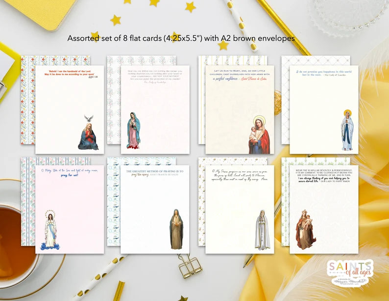 Set of 8 Assorted Marian Note Cards and Envelopes. Mary Notecard Set ...