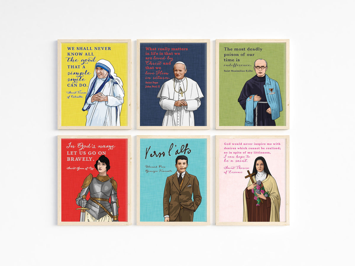 Set of 6 - 5x7 Saint Prints with envelopes. Saint Note Cards. Inspirat ...